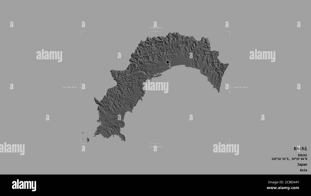 Area of Kochi, prefecture of Japan, isolated on a solid background in a ...