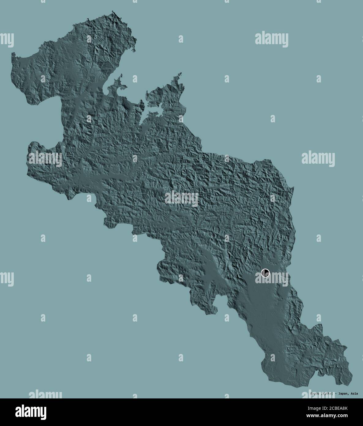 Shape of Kyoto, urban prefecture of Japan, with its capital isolated on ...