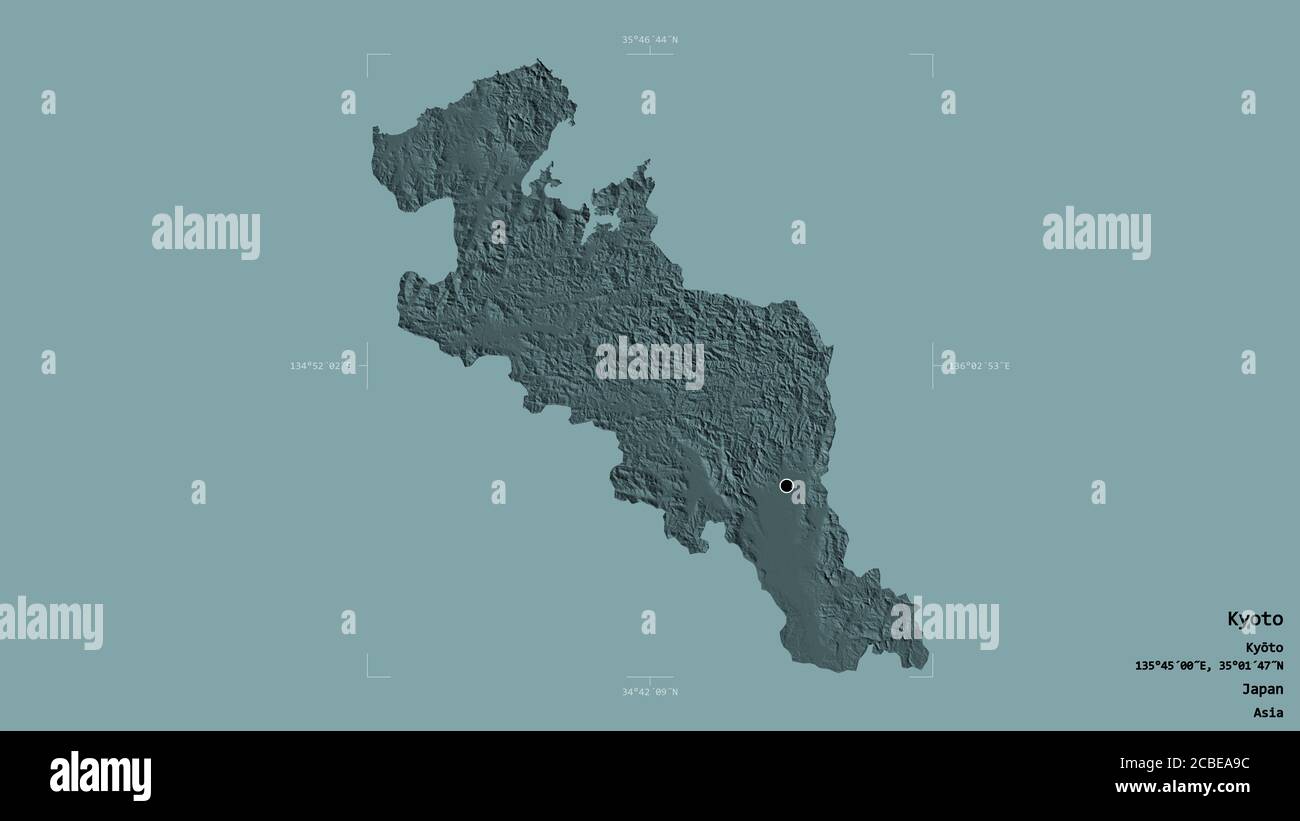 Area of Kyoto, urban prefecture of Japan, isolated on a solid ...