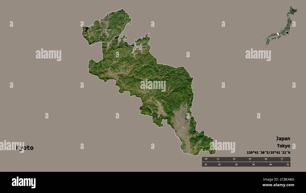 Shape of Kyoto, urban prefecture of Japan, with its capital isolated on ...