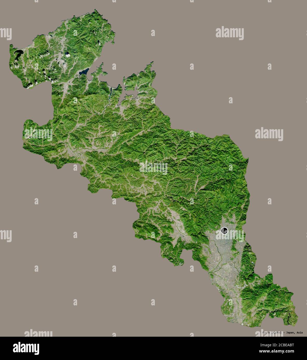 Shape of Kyoto, urban prefecture of Japan, with its capital isolated on ...