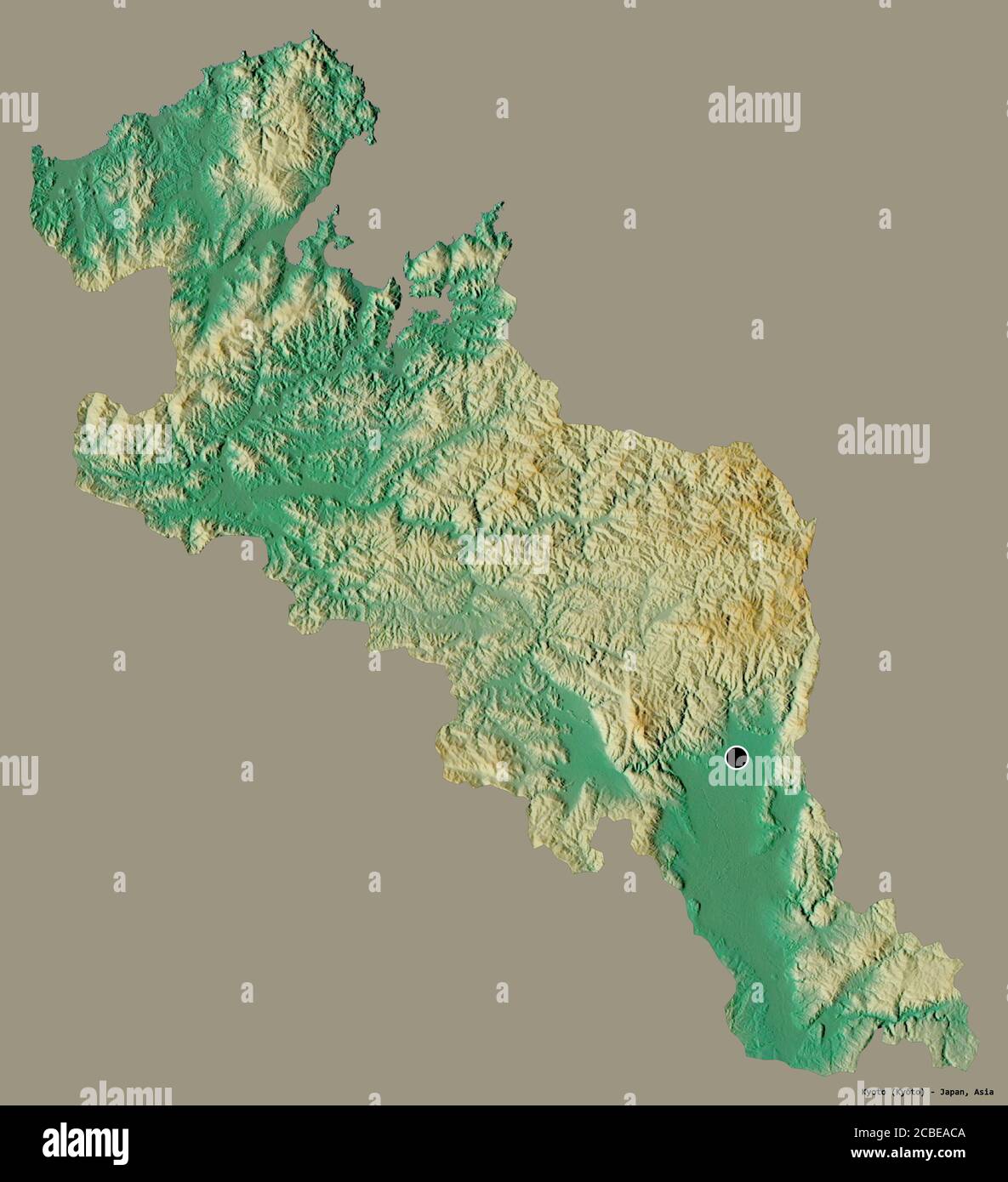 Shape of Kyoto, urban prefecture of Japan, with its capital isolated on ...