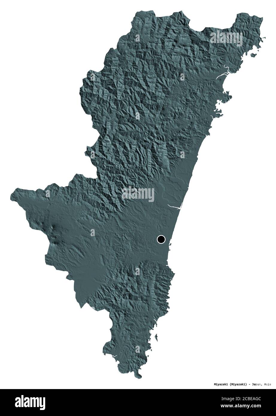 Shape of Miyazaki, prefecture of Japan, with its capital isolated on ...