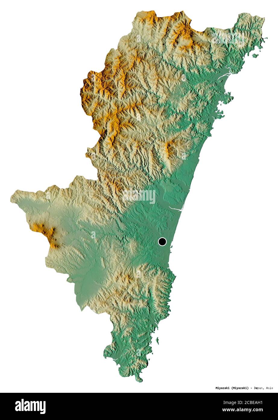 Shape of Miyazaki, prefecture of Japan, with its capital isolated on ...