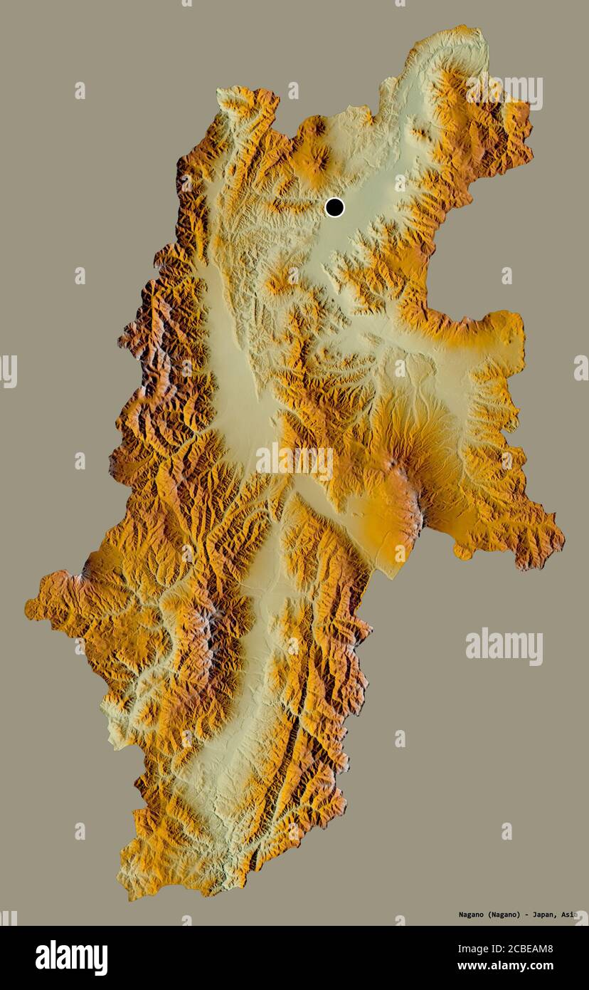 Shape of Nagano, prefecture of Japan, with its capital isolated on a ...