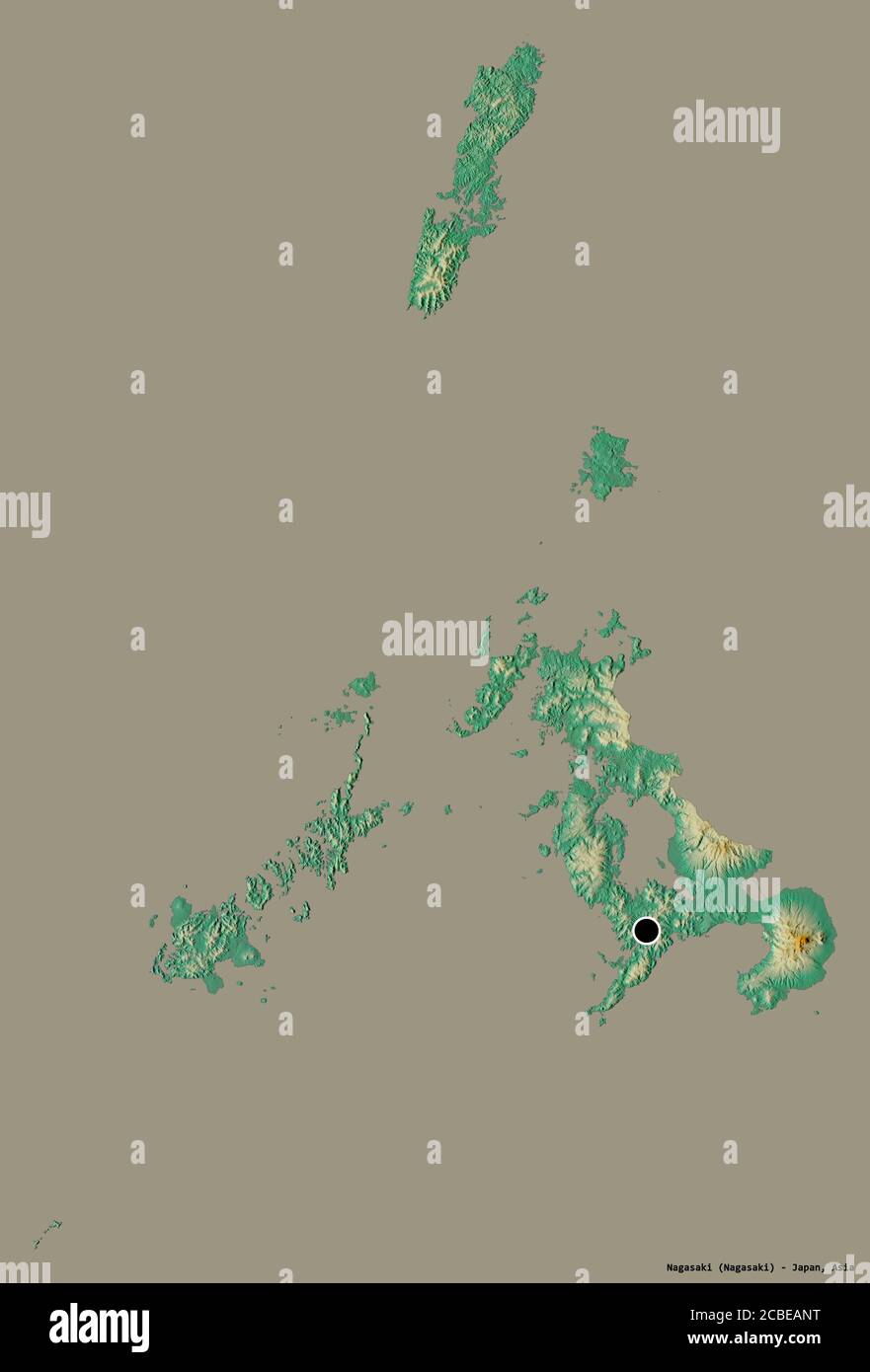 Shape of Nagasaki, prefecture of Japan, with its capital isolated on a ...