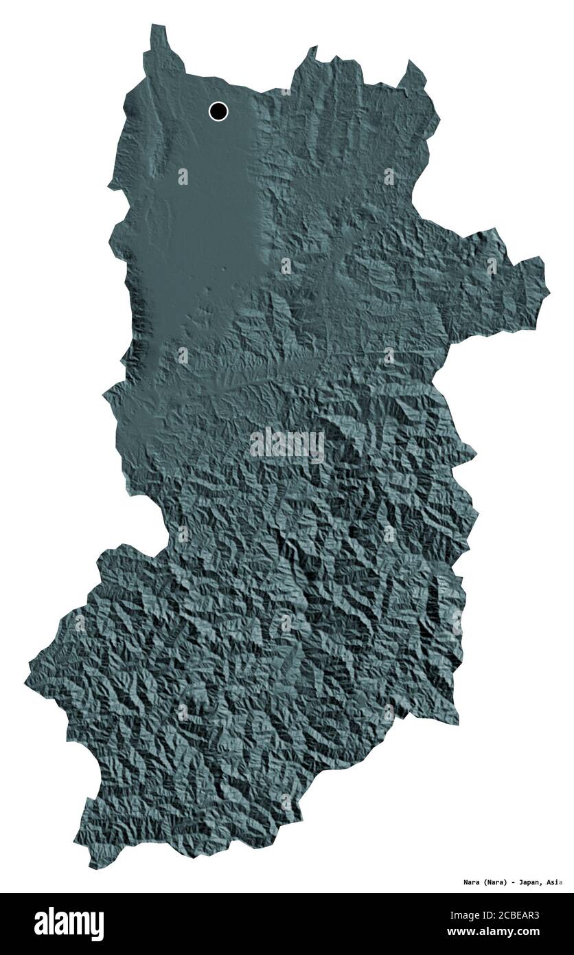 Shape of Nara, prefecture of Japan, with its capital isolated on white ...