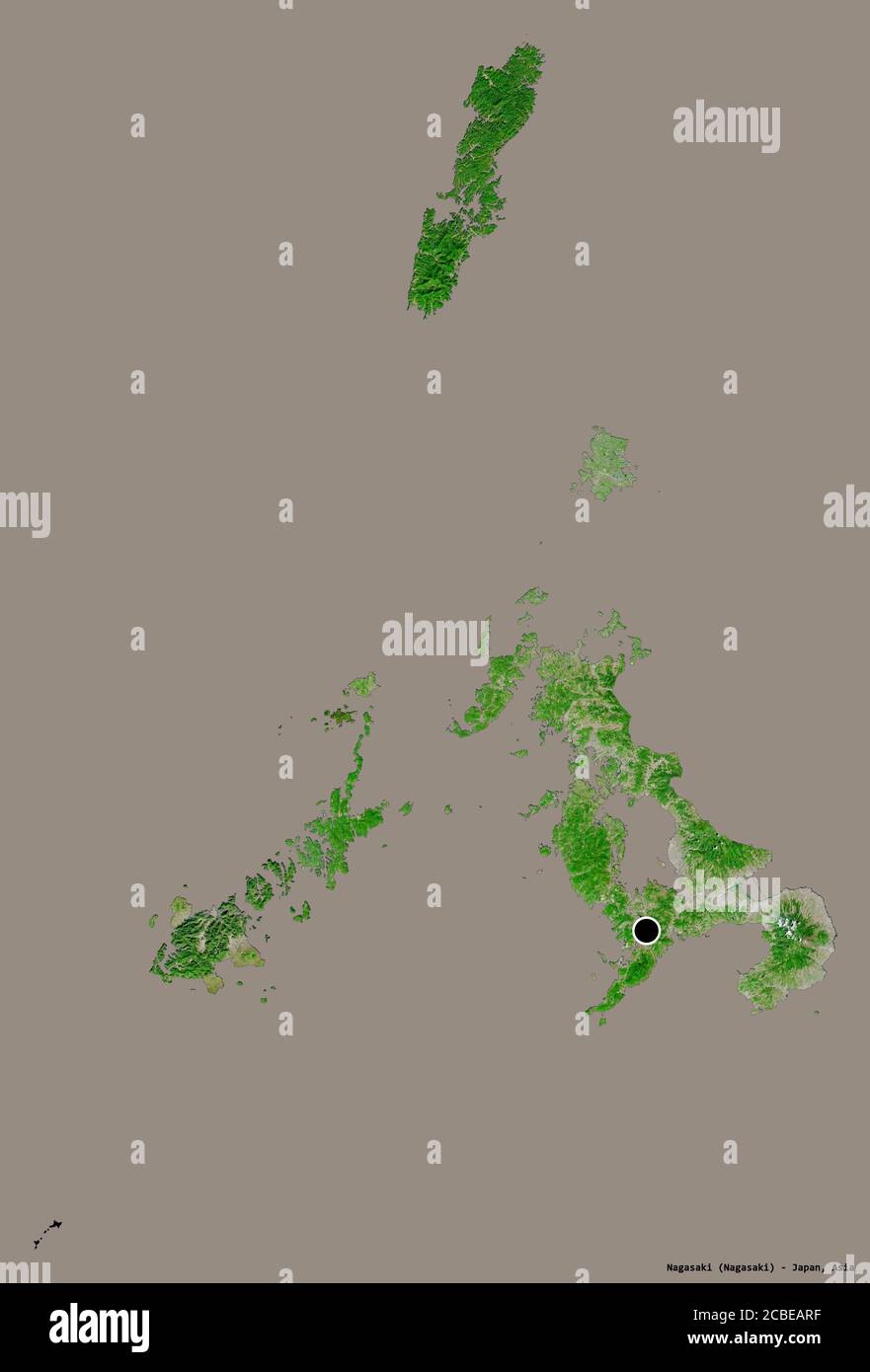 Shape of Nagasaki, prefecture of Japan, with its capital isolated on a ...