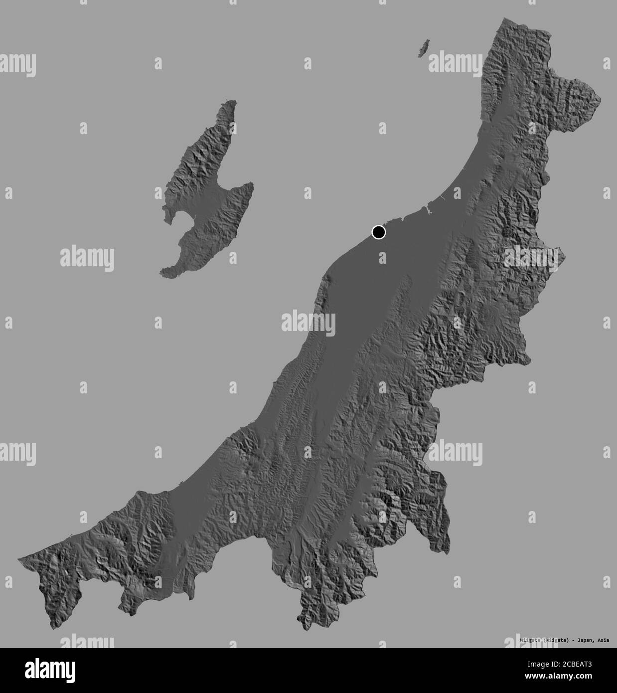 Shape of Niigata, prefecture of Japan, with its capital isolated on a ...