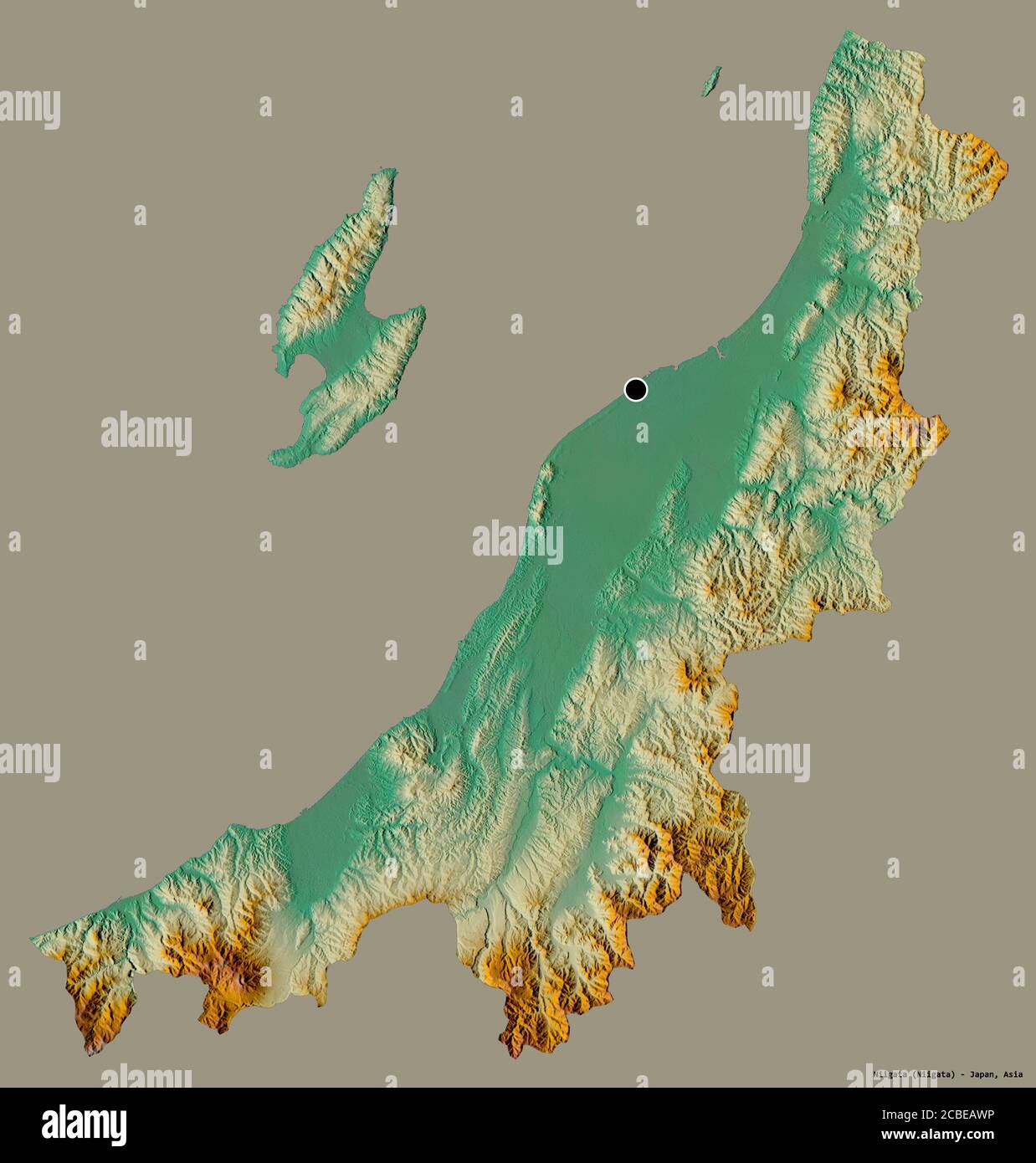 Shape of Niigata, prefecture of Japan, with its capital isolated on a ...