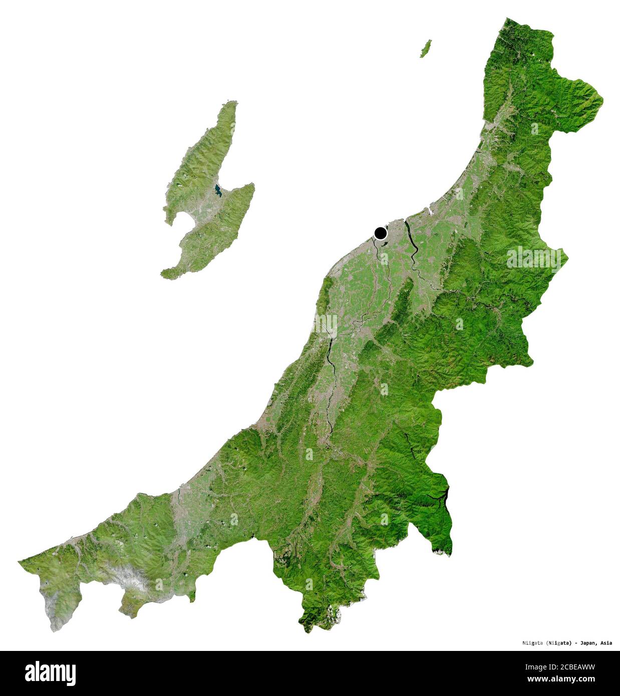 Shape of Niigata, prefecture of Japan, with its capital isolated on ...