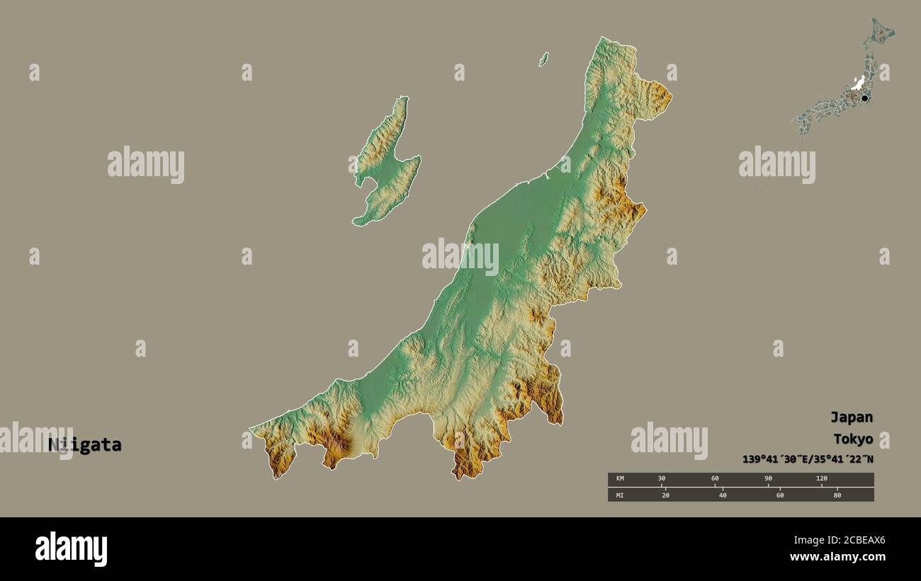 Shape of Niigata, prefecture of Japan, with its capital isolated on ...