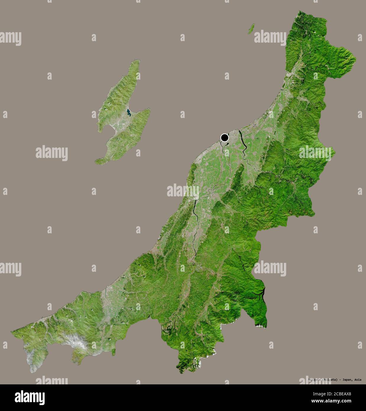 Shape of Niigata, prefecture of Japan, with its capital isolated on a ...