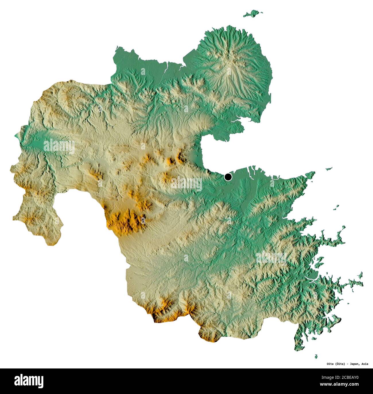 Shape of Oita, prefecture of Japan, with its capital isolated on white ...