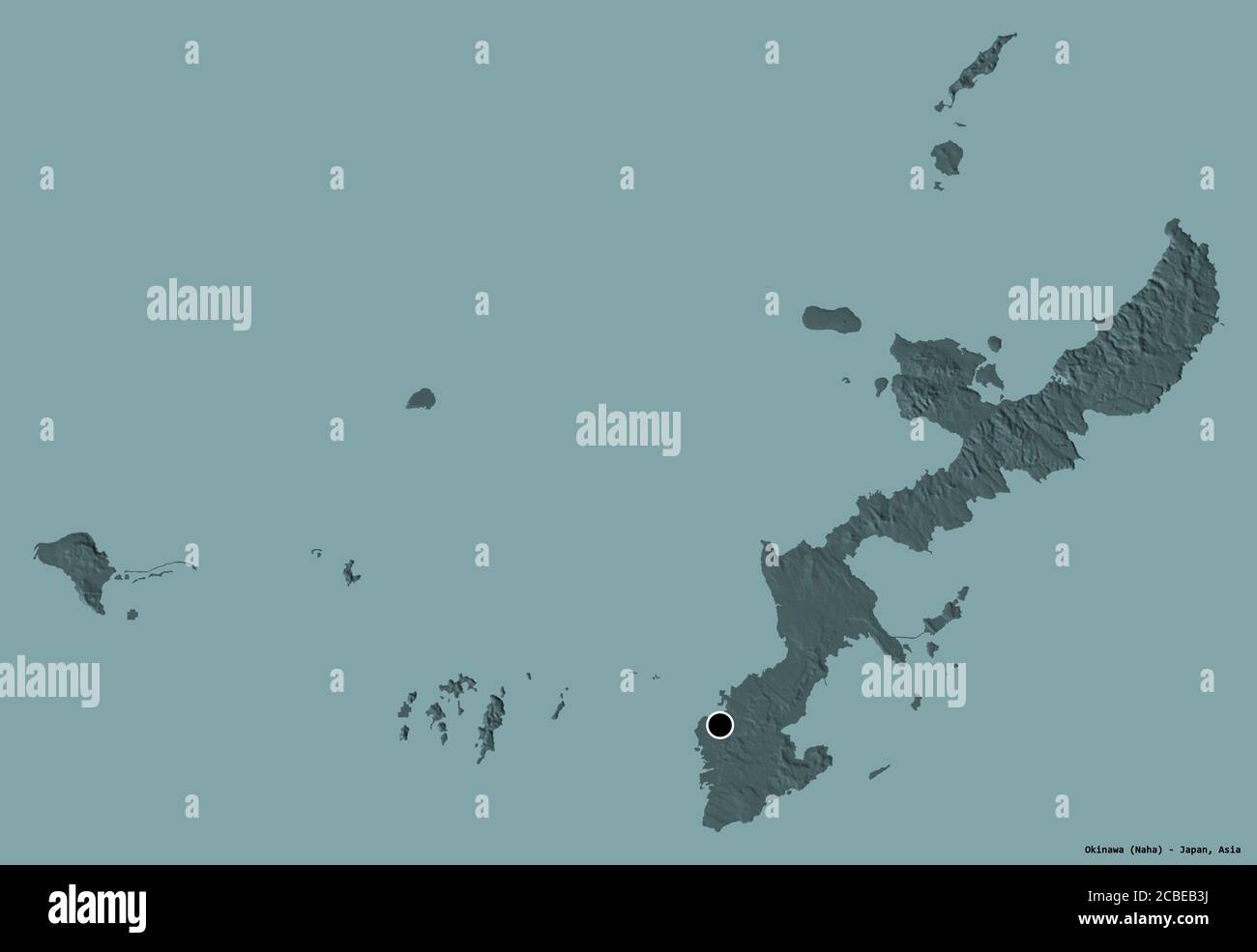Shape of Okinawa, prefecture of Japan, with its capital isolated on a ...