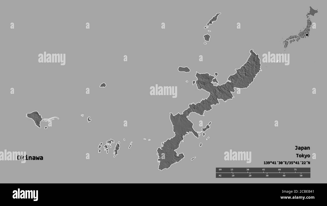 Shape of Okinawa, prefecture of Japan, with its capital isolated on ...