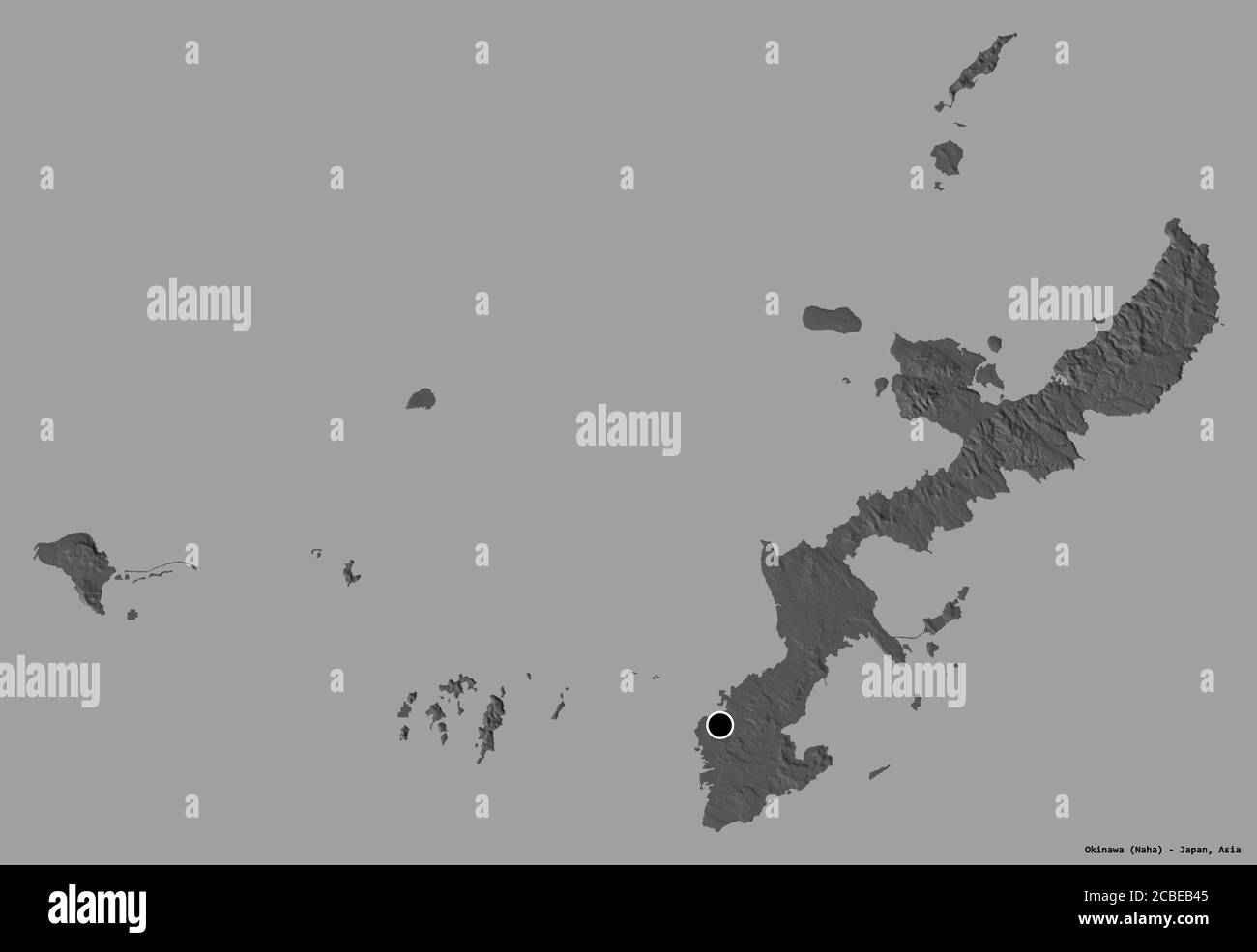 Shape of Okinawa, prefecture of Japan, with its capital isolated on a ...