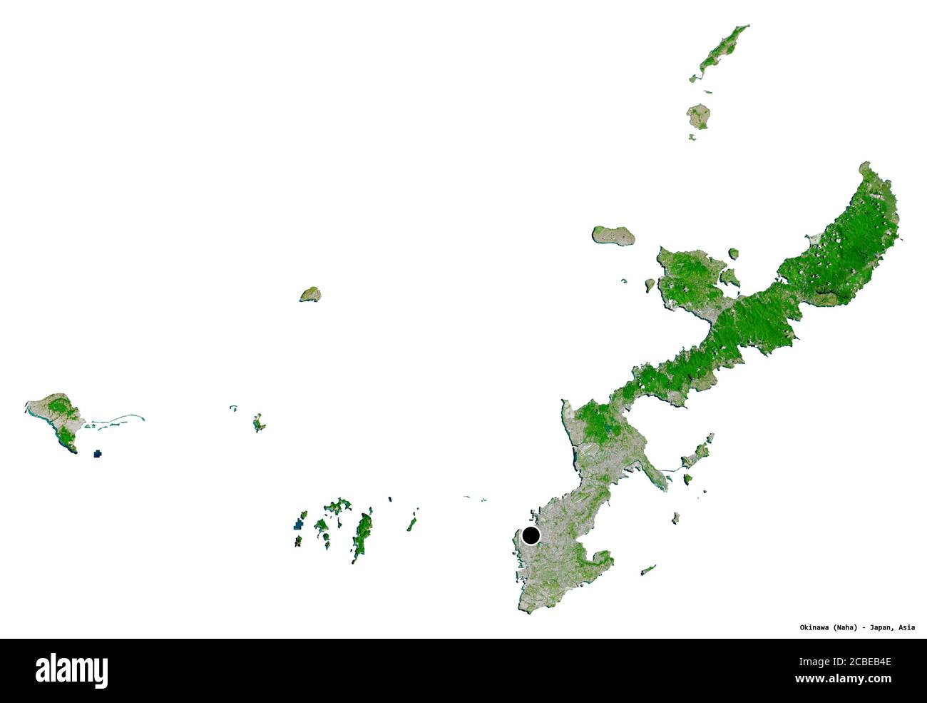 Shape of Okinawa, prefecture of Japan, with its capital isolated on ...