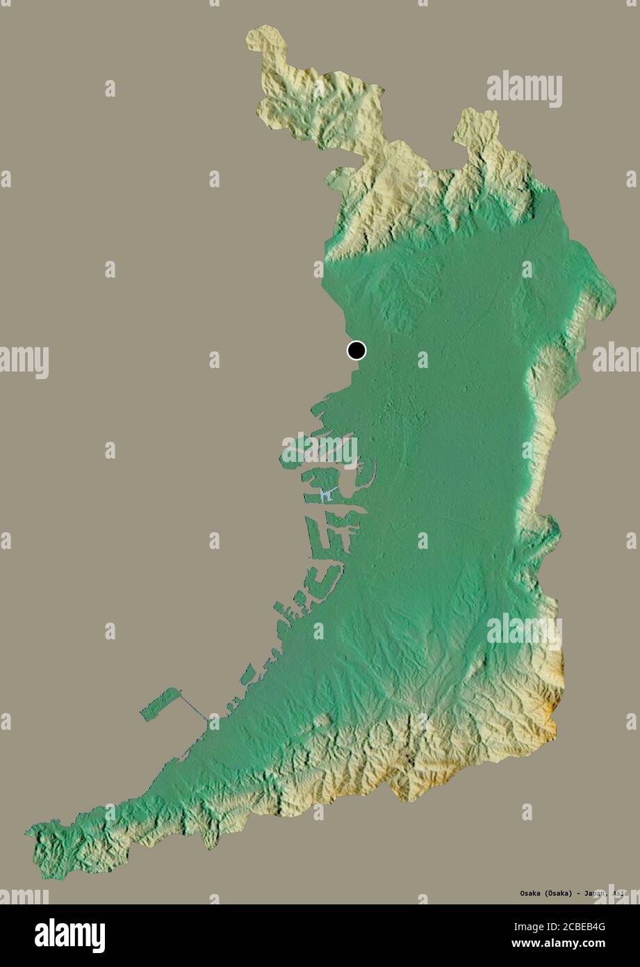 Shape of Osaka, urban prefecture of Japan, with its capital isolated on ...