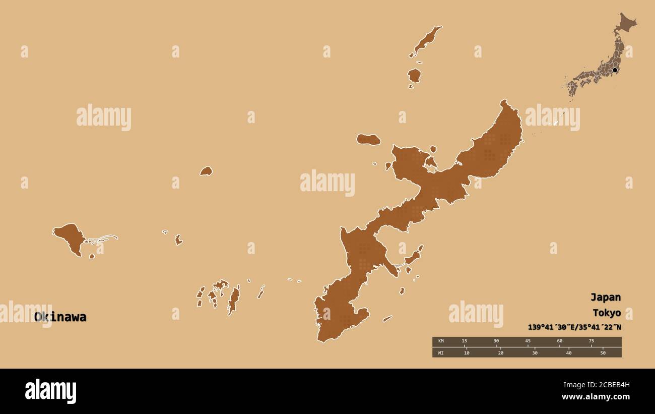 Shape of Okinawa, prefecture of Japan, with its capital isolated on ...