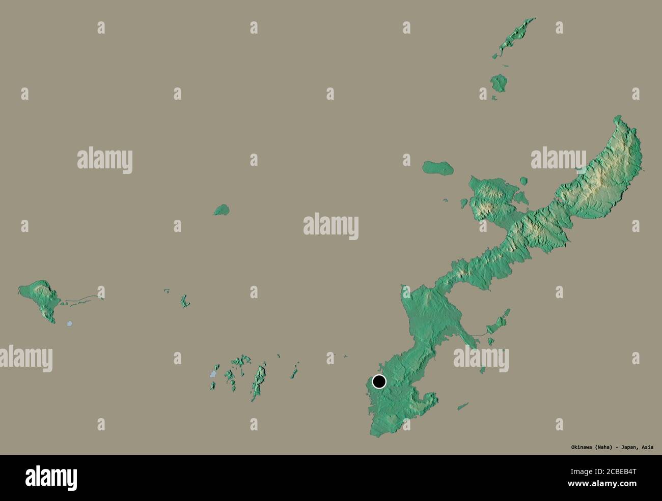 Shape of Okinawa, prefecture of Japan, with its capital isolated on a ...