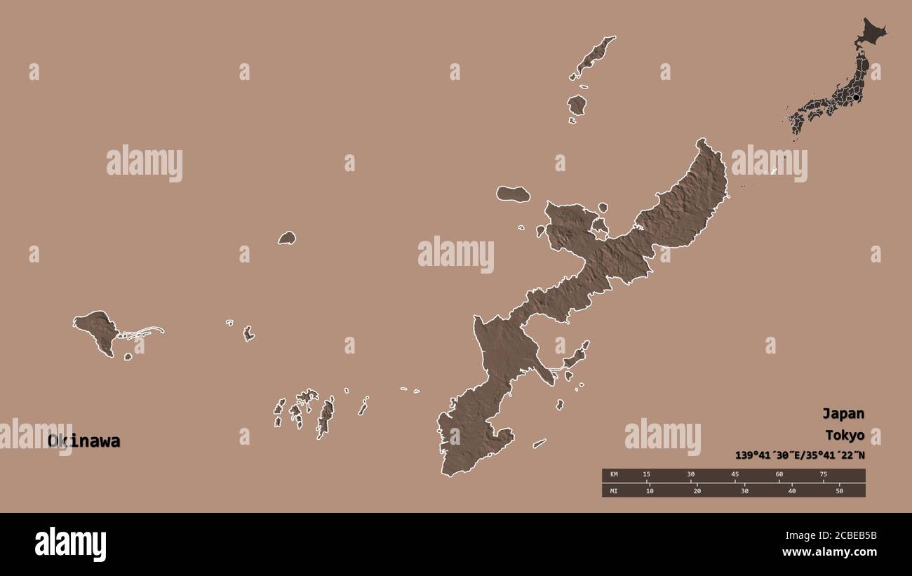 Shape of Okinawa, prefecture of Japan, with its capital isolated on ...