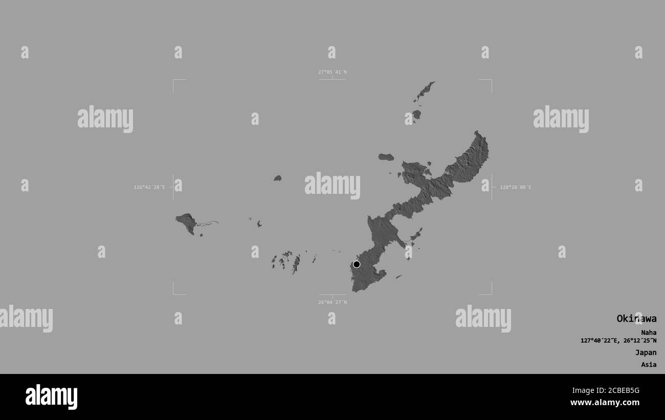 Area of Okinawa, prefecture of Japan, isolated on a solid background in ...