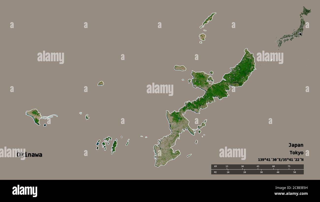 Shape of Okinawa, prefecture of Japan, with its capital isolated on ...