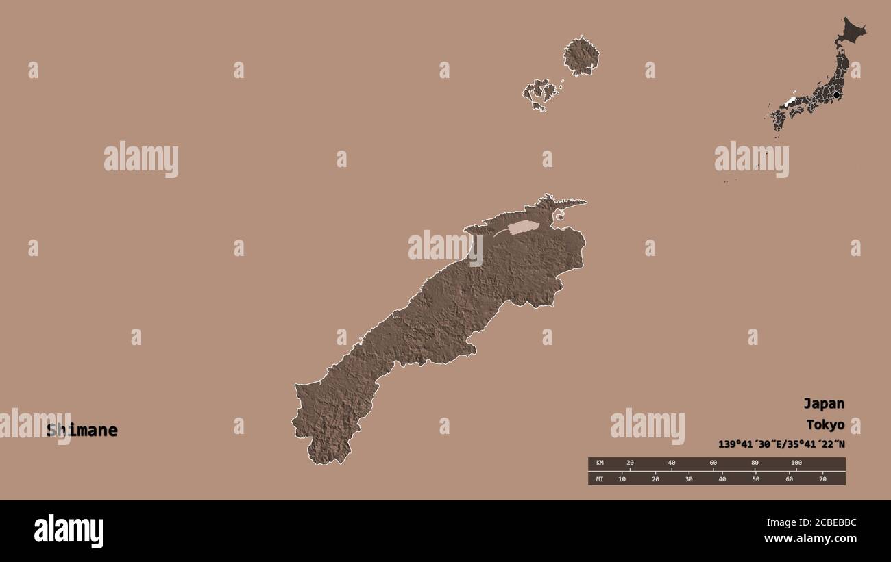 Shape of Shimane, prefecture of Japan, with its capital isolated on ...