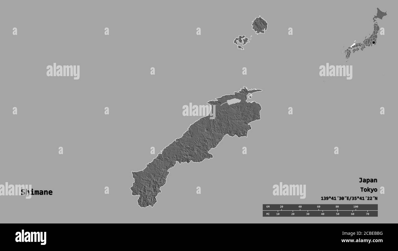 Shape of Shimane, prefecture of Japan, with its capital isolated on ...