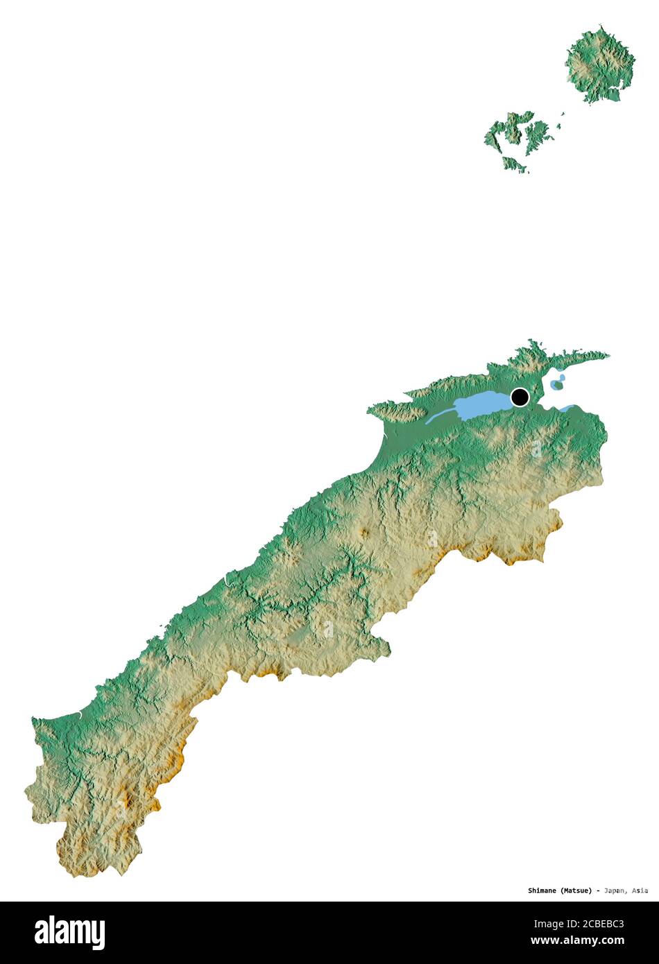 Shape of Shimane, prefecture of Japan, with its capital isolated on ...