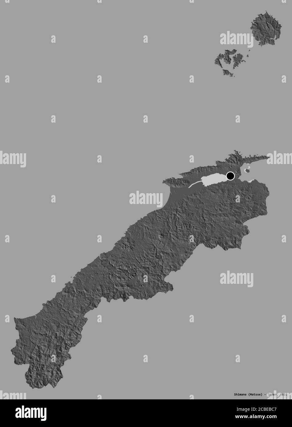 Shape of Shimane, prefecture of Japan, with its capital isolated on a ...