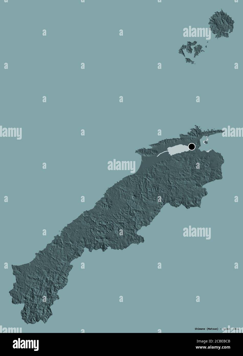 Shape of Shimane, prefecture of Japan, with its capital isolated on a ...