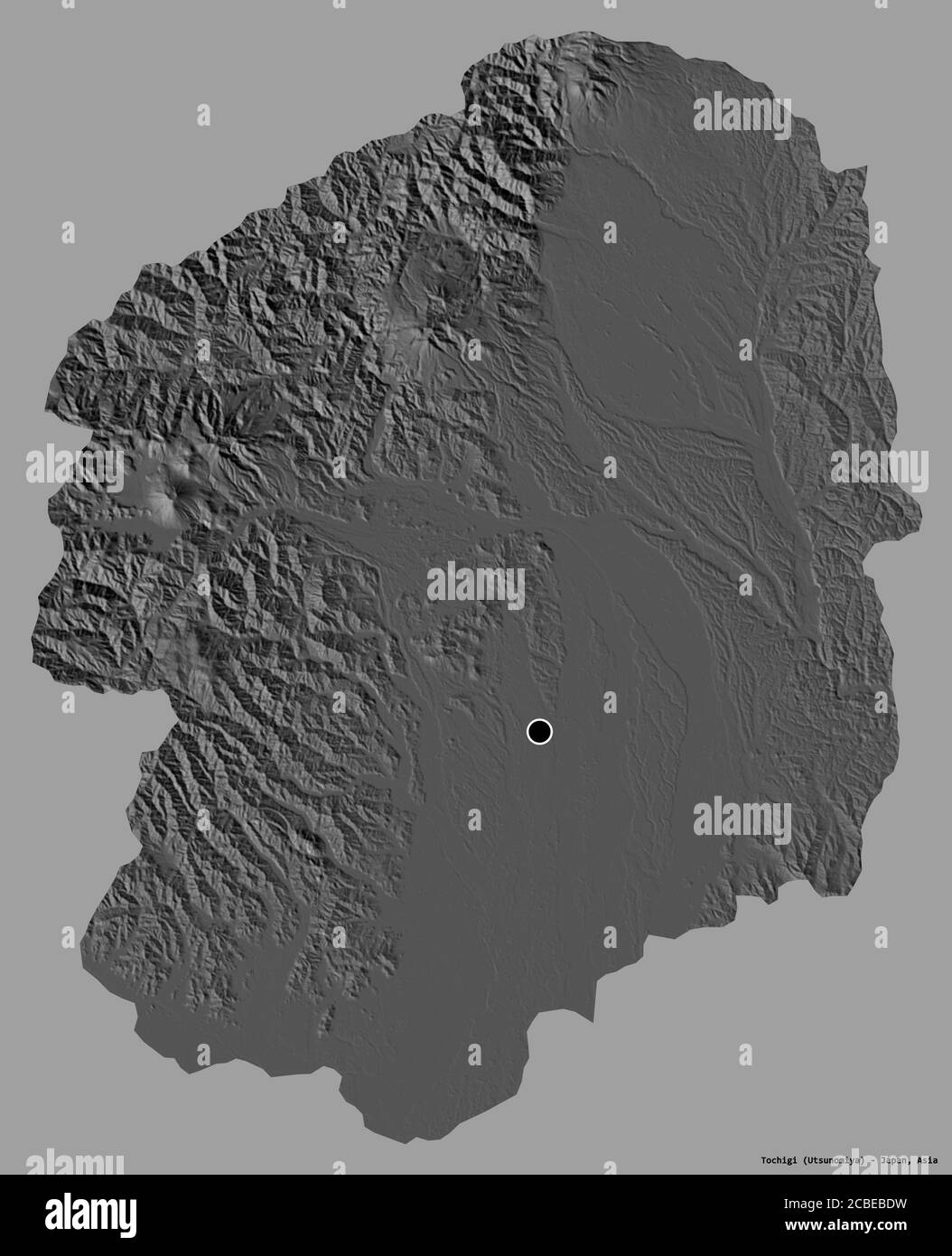Shape of Tochigi, prefecture of Japan, with its capital isolated on a ...