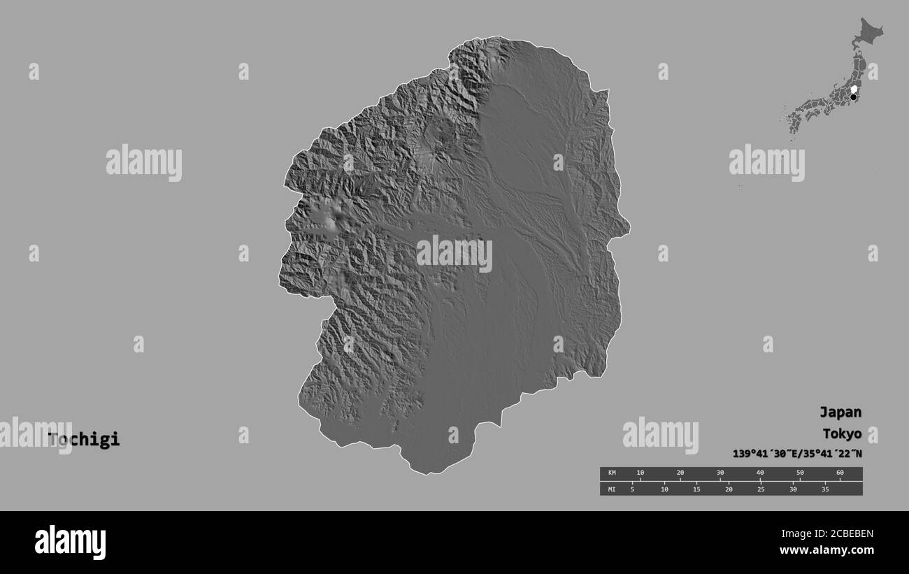 Shape of Tochigi, prefecture of Japan, with its capital isolated on ...