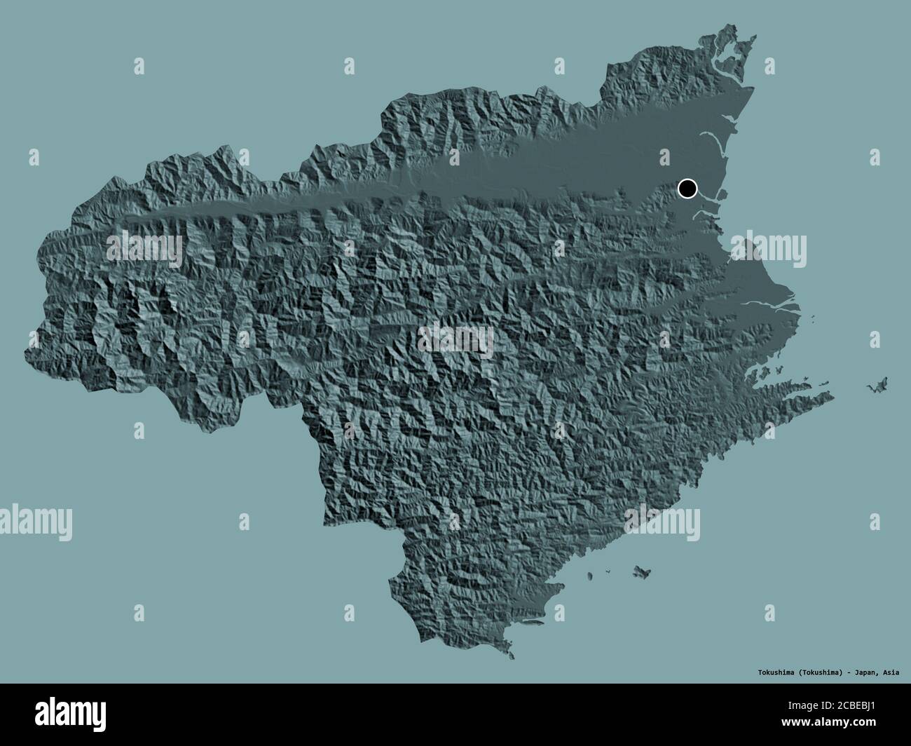 Shape of Tokushima, prefecture of Japan, with its capital isolated on a ...
