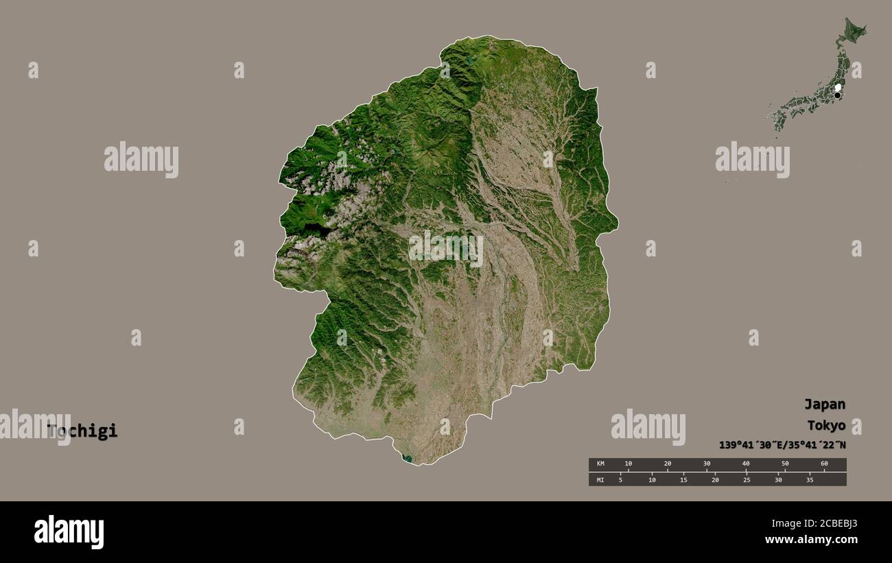 Shape of Tochigi, prefecture of Japan, with its capital isolated on ...