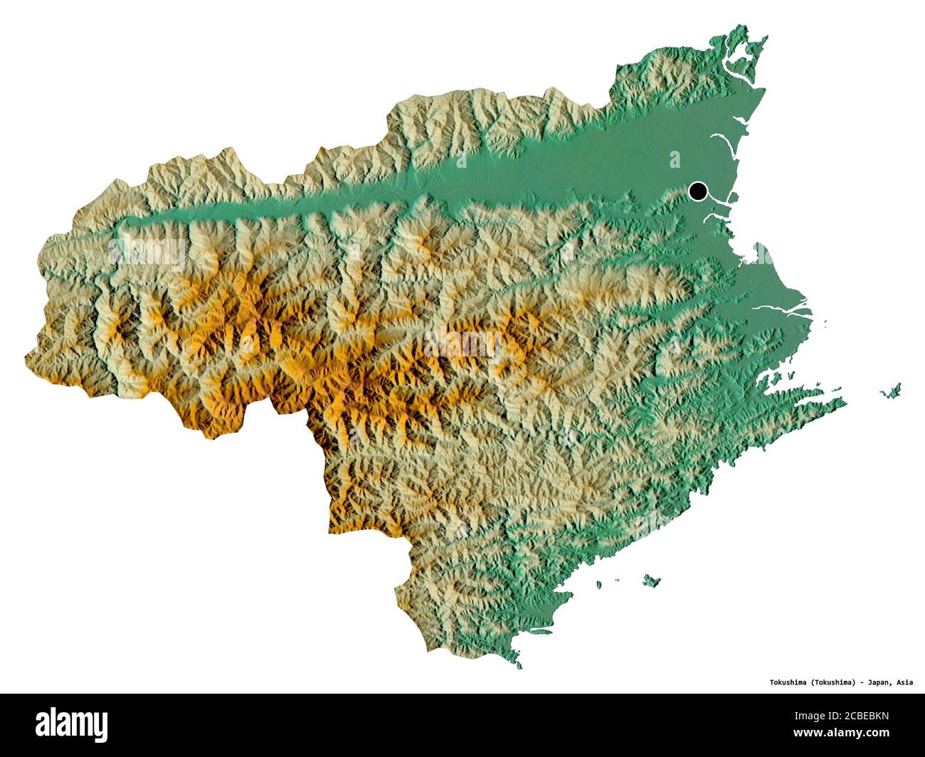 Shape of Tokushima, prefecture of Japan, with its capital isolated on ...
