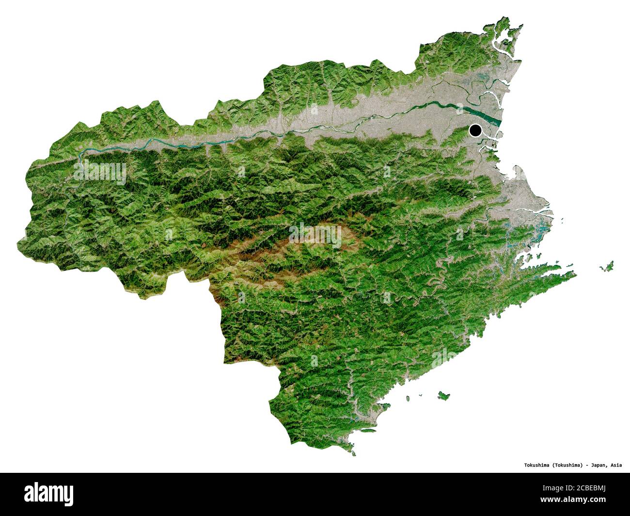 Shape of Tokushima, prefecture of Japan, with its capital isolated on ...