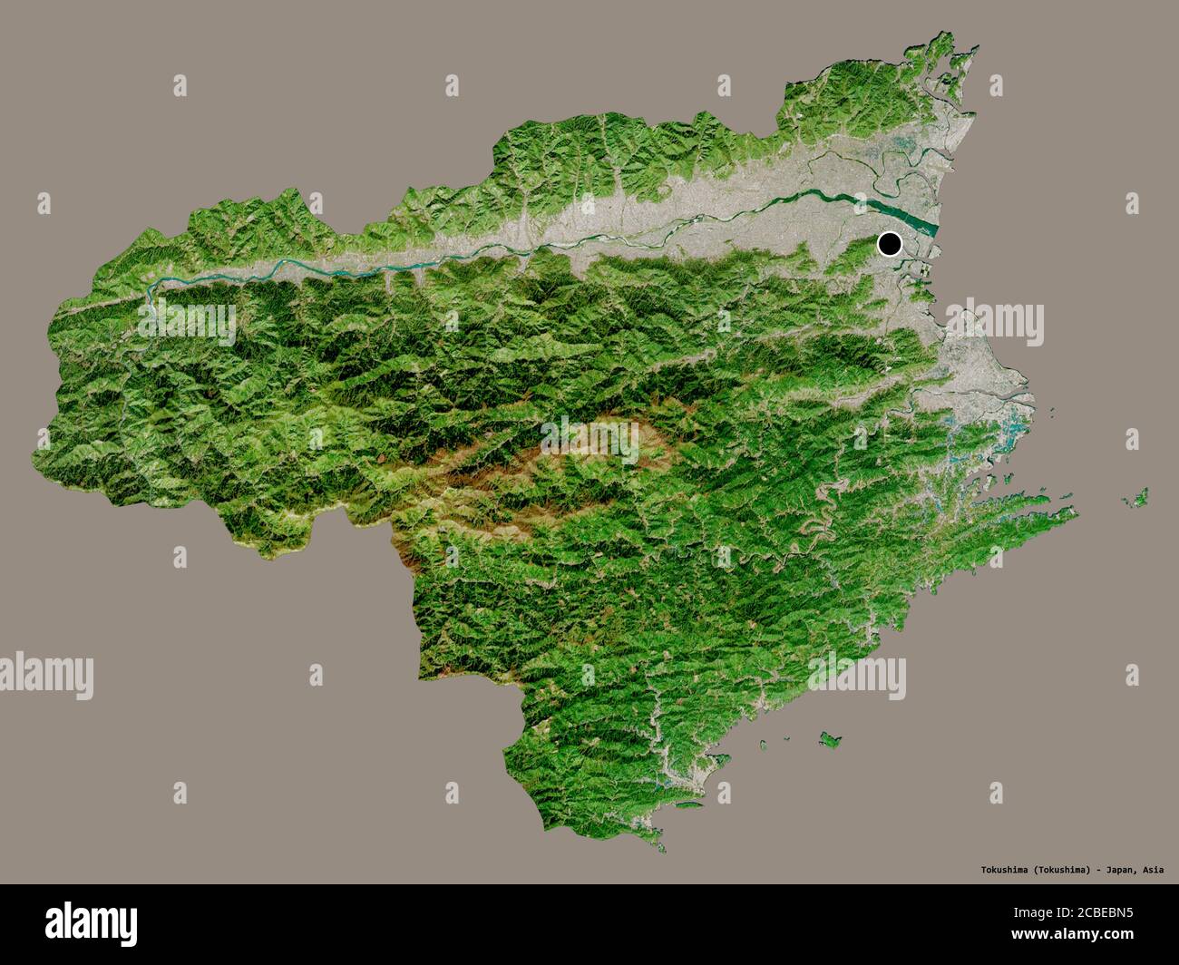 Shape of Tokushima, prefecture of Japan, with its capital isolated on a ...