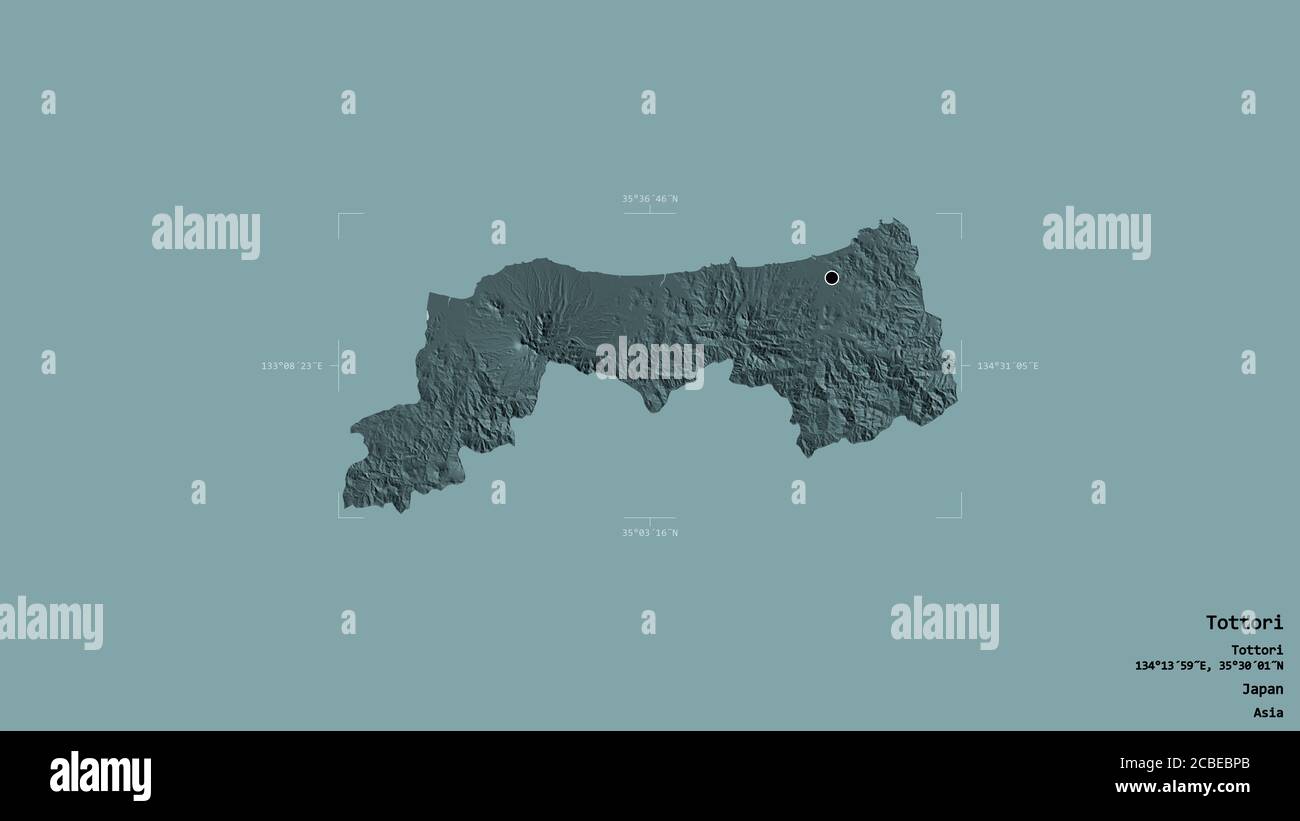 Area of Tottori, prefecture of Japan, isolated on a solid background in ...