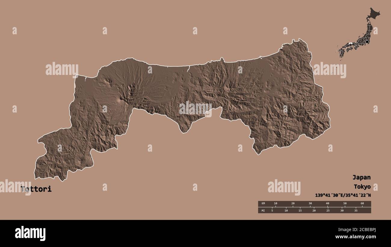 Shape of Tottori, prefecture of Japan, with its capital isolated on ...