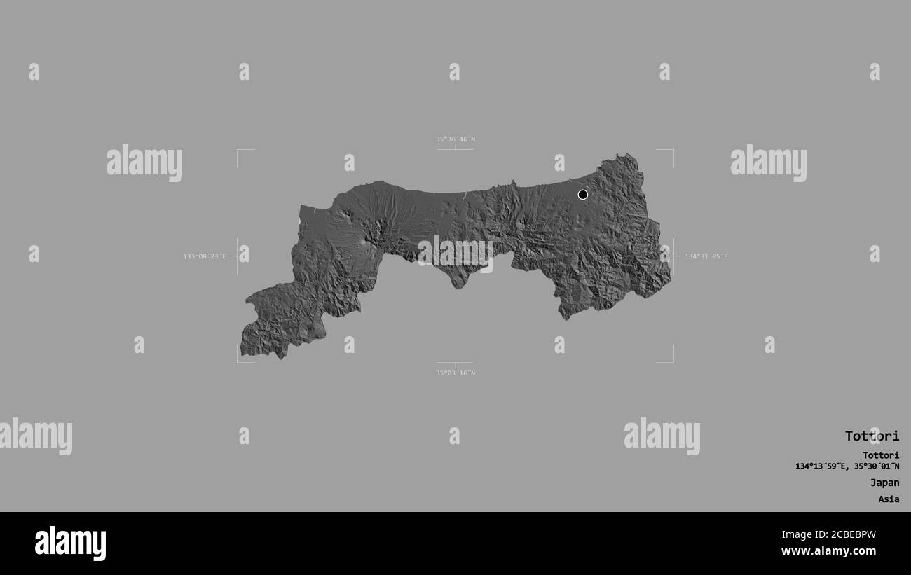 Area of Tottori, prefecture of Japan, isolated on a solid background in ...