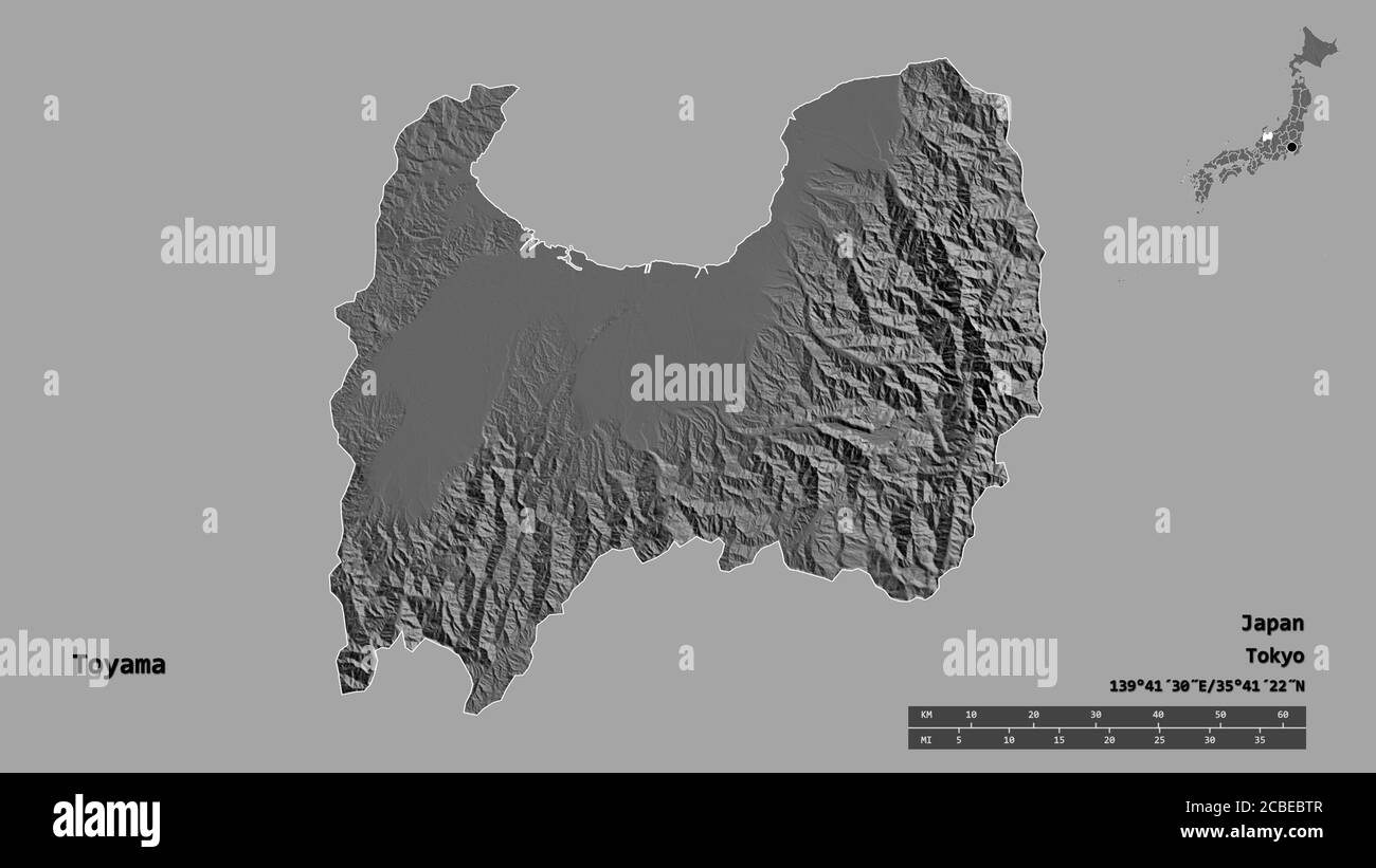 Shape of Toyama, prefecture of Japan, with its capital isolated on ...