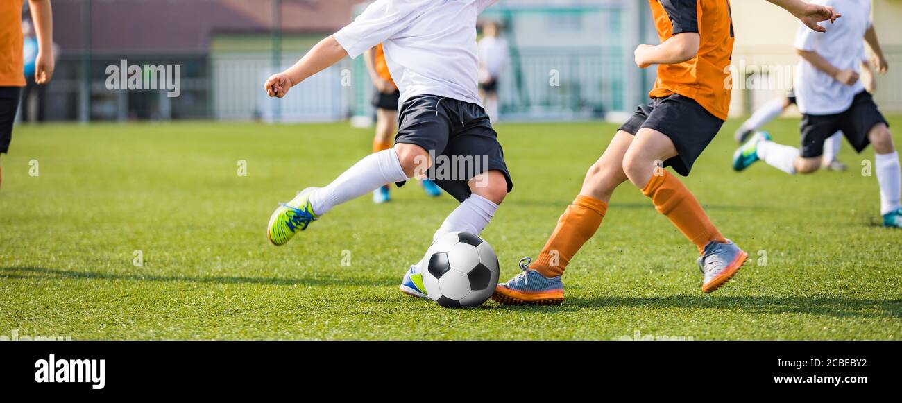 Horizontal Soccer Background. Young Football Players Kicking Ball on ...