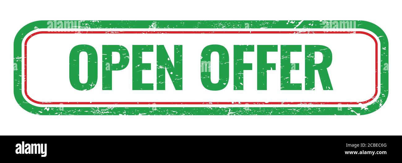 OPEN OFFER green grungy rectangle stamp sign Stock Photo - Alamy