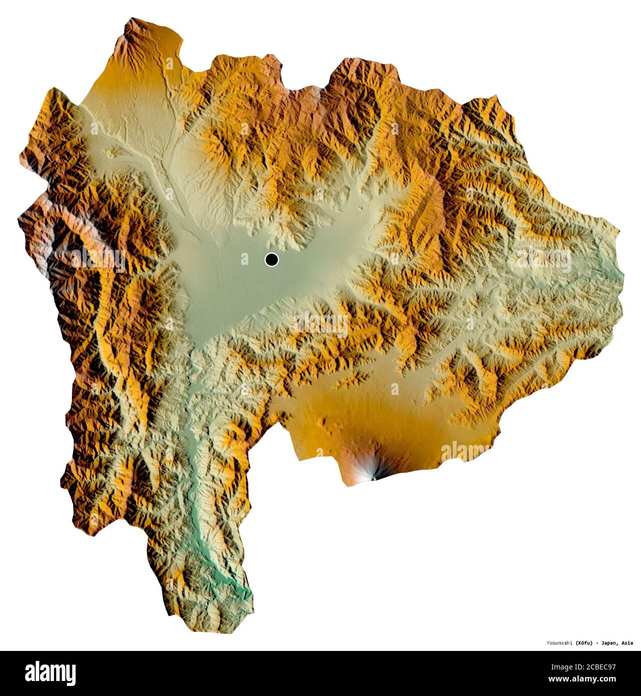 Shape of Yamanashi, prefecture of Japan, with its capital isolated on ...