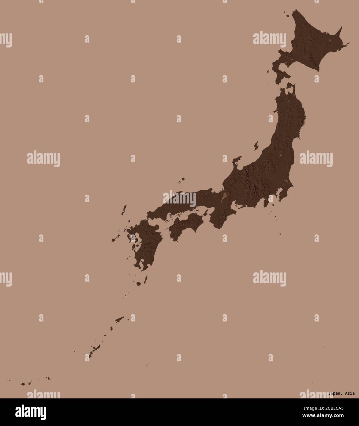 Shape of Japan with its capital isolated on a solid color background ...