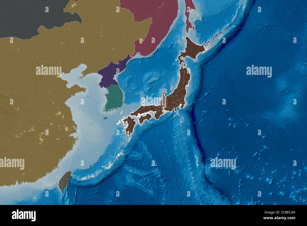 Extended area of Japan with country outline, international and regional ...