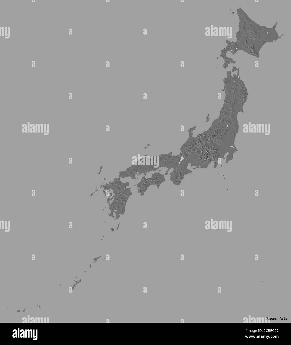 Shape of Japan with its capital isolated on a solid color background ...